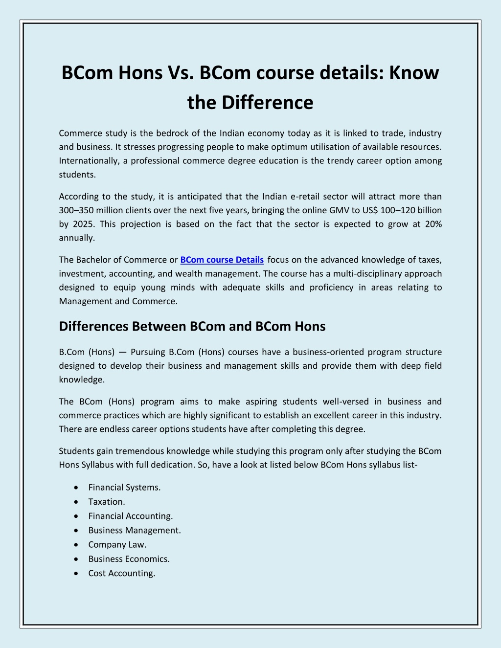 PPT - BCom Hons Vs. BCom course details: Know the Difference PowerPoint Presentation - ID:12071377