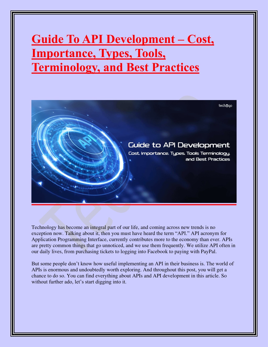 PPT - Guide To API Development – Cost, Importance, Types, Tools ...