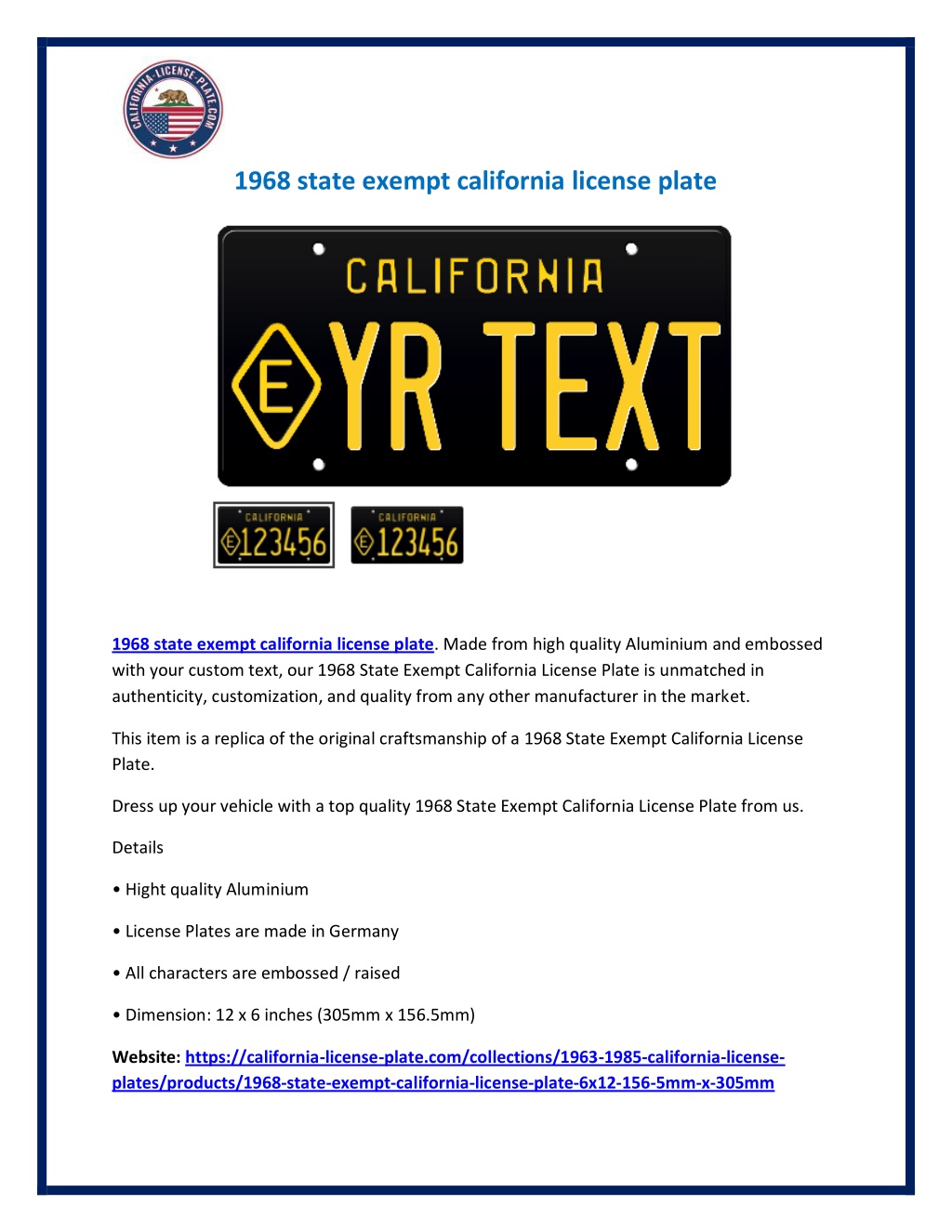 PPT - 1968 state exempt california license plate PowerPoint ...