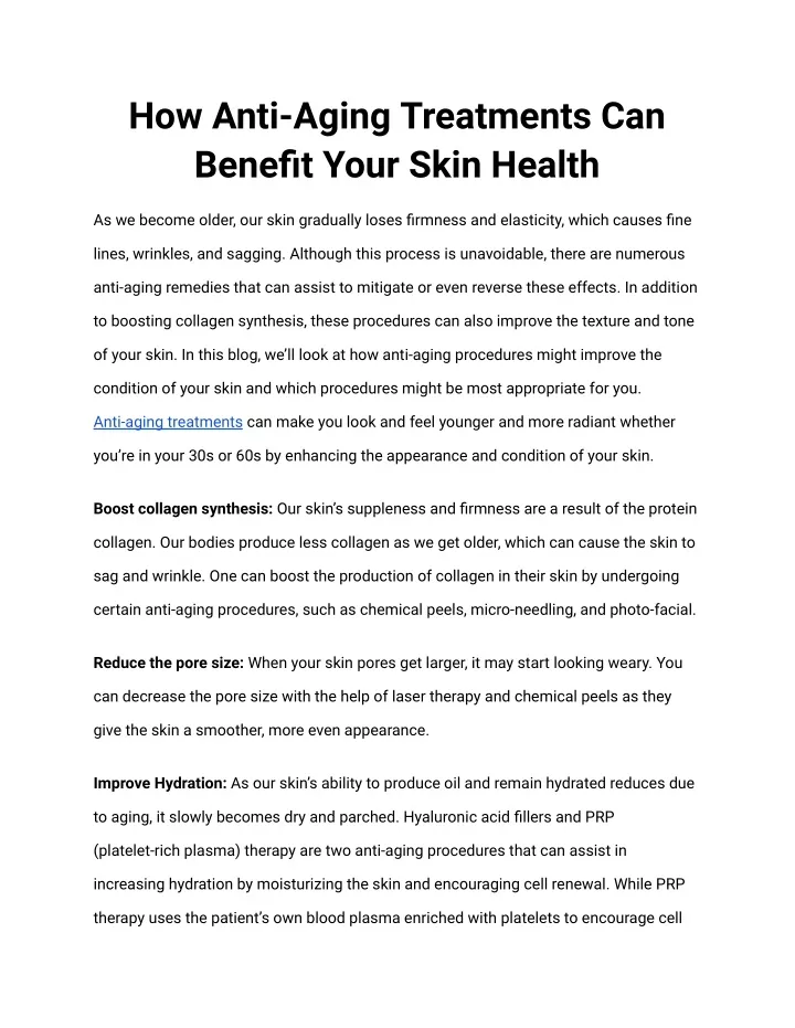 Ppt How Anti Aging Treatments Can Benefit Your Skin Health Powerpoint