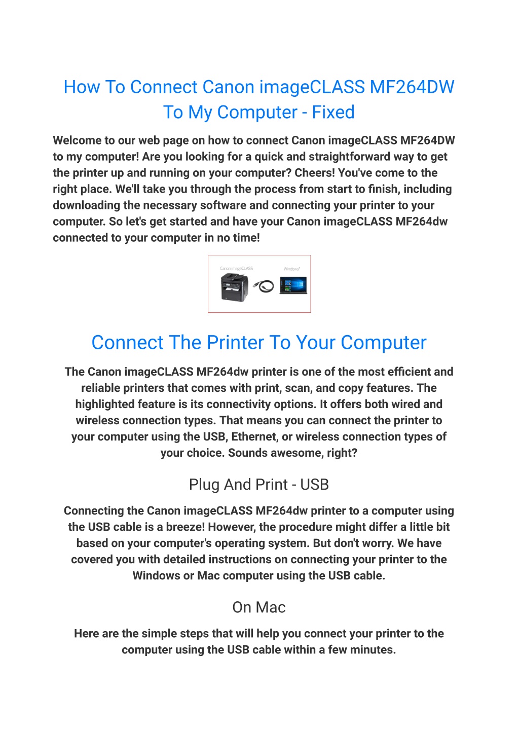 PPT - How To Connect Canon imageCLASS MF264DW To My Computer - Fixed ...