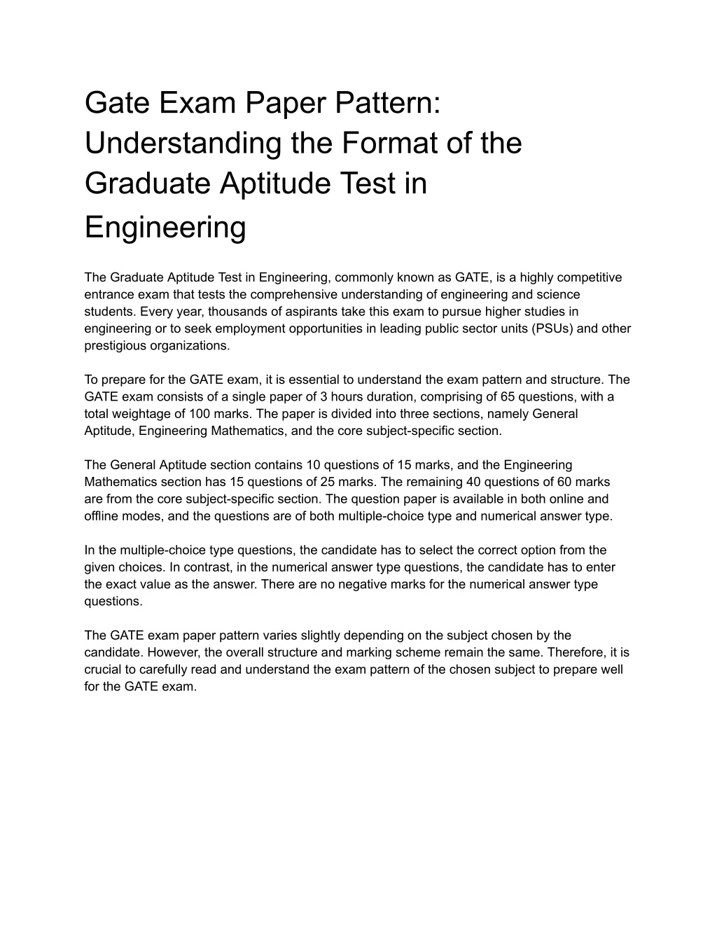 PPT - Gate Exam Paper Pattern: Understanding the Format of the Graduate ...