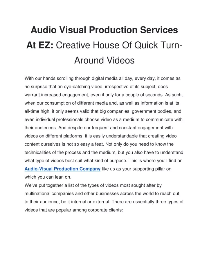 PPT - Audio Visual Production Services - Creative House Of Quick Turn ...