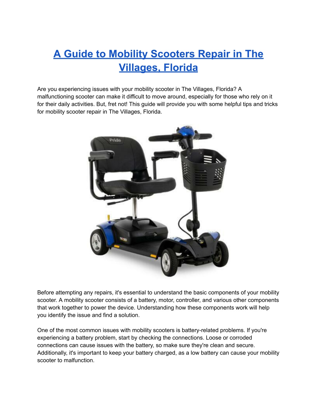 PPT - A Guide to Mobility Scooters Repair in The Villages, Florida ...