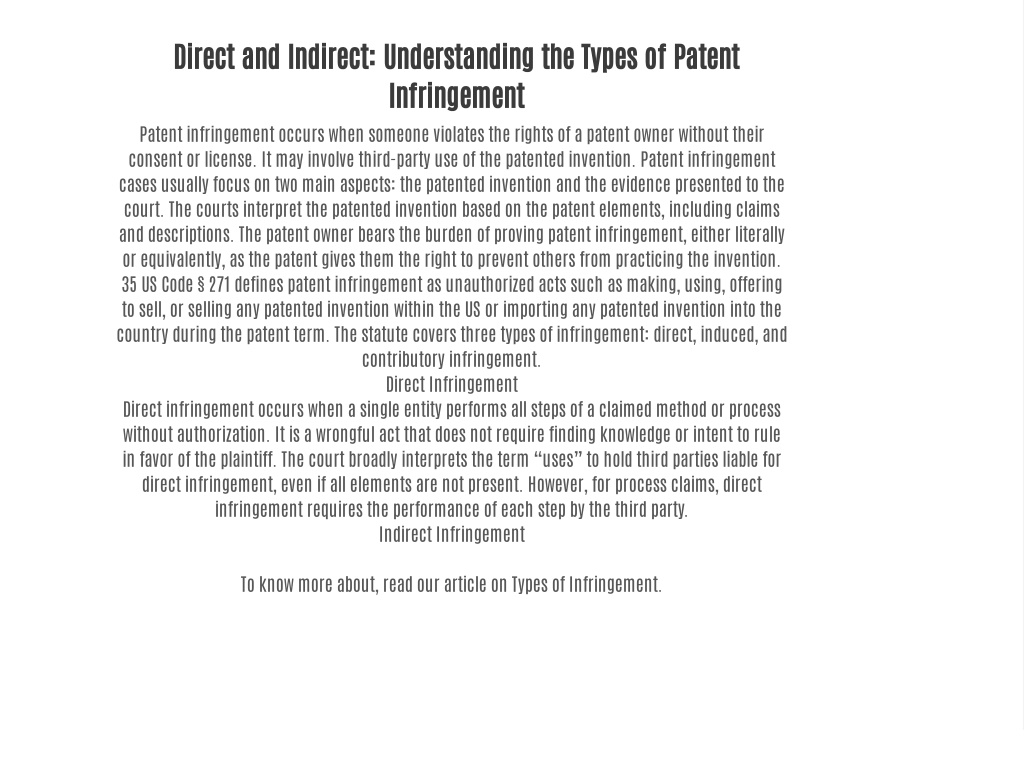 PPT - Direct and Indirect: Understanding the Types of Patent ...