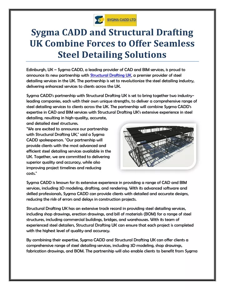 PPT - Sygma CADD and Structural Drafting UK Combine Forces to Offer Seamless Steel PowerPoint ...