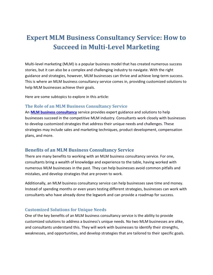 PPT - Expert MLM Business Consultancy Service- How to Succeed in Multi ... PPT - Expert MLM Business Consultancy Service- How to Succeed in Multi ...