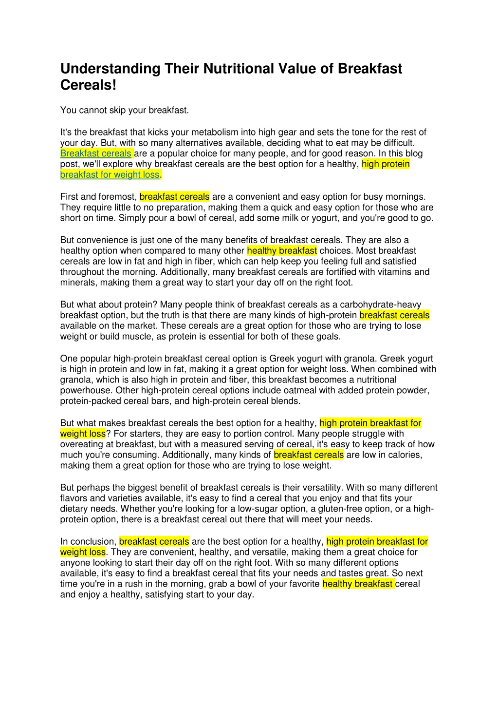 PPT - Understanding Their Nutritional Value of Breakfast Cereals ...