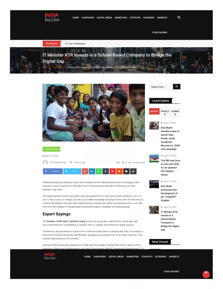 PPT - indiabiz-live-it-minister-ktr-invests-in-a-school-based-company ...