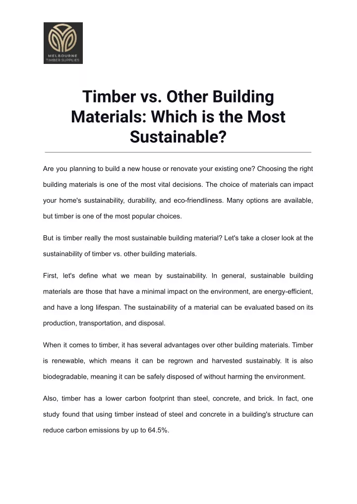 PPT - Timber vs. Other Building Materials Which is the Most Sustainable ...