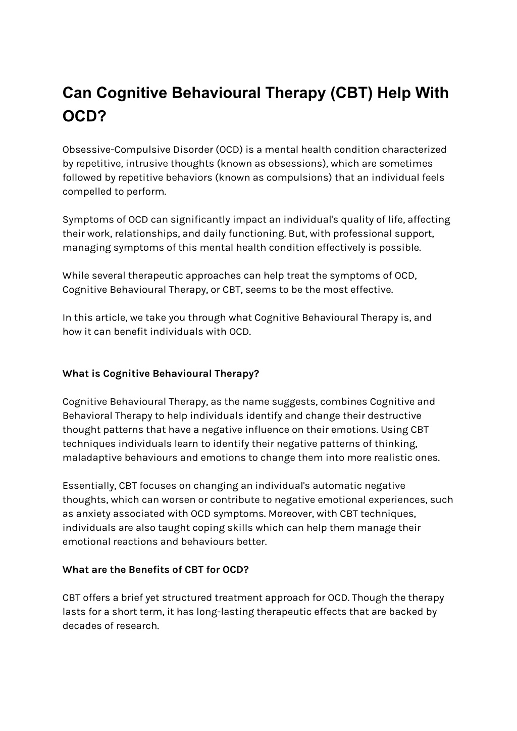 PPT - Can Cognitive Behavioural Therapy (CBT) Help With OCD_ PowerPoint Presentation - ID:12114510