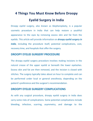 PPT - Everything You Must Know About Droopy Eyelid Surgery in India ...