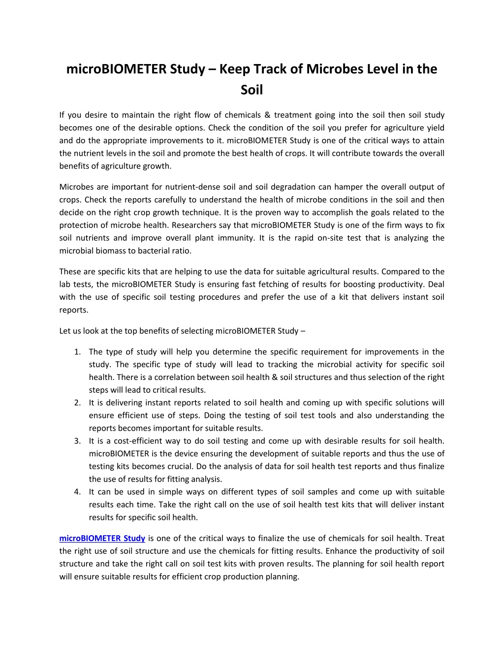 PPT - microBIOMETER Study – Keep Track of Microbes Level in the Soil ...