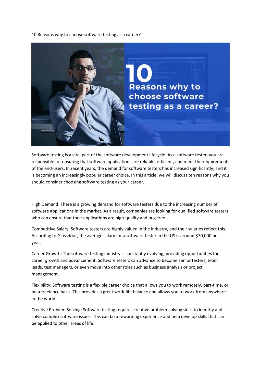 PPT - 10 Reasons why to choose software testing as a career PowerPoint ...