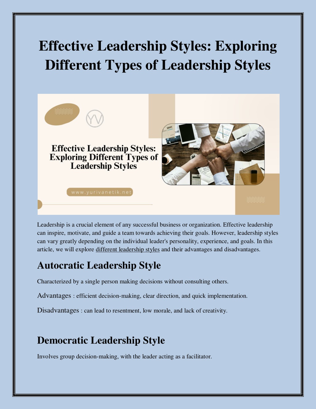 PPT - Effective Leadership Styles Exploring Different Types of ...