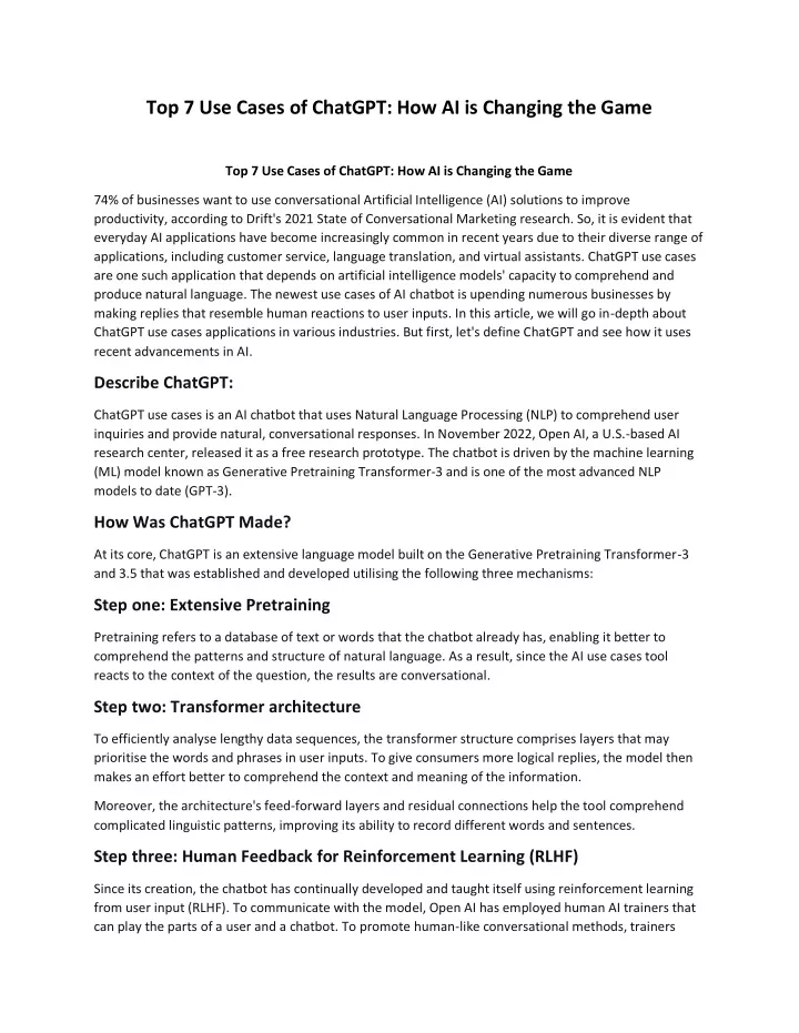 PPT - Top 7 Use Cases of ChatGPT How AI is Changing the Game PowerPoint ...